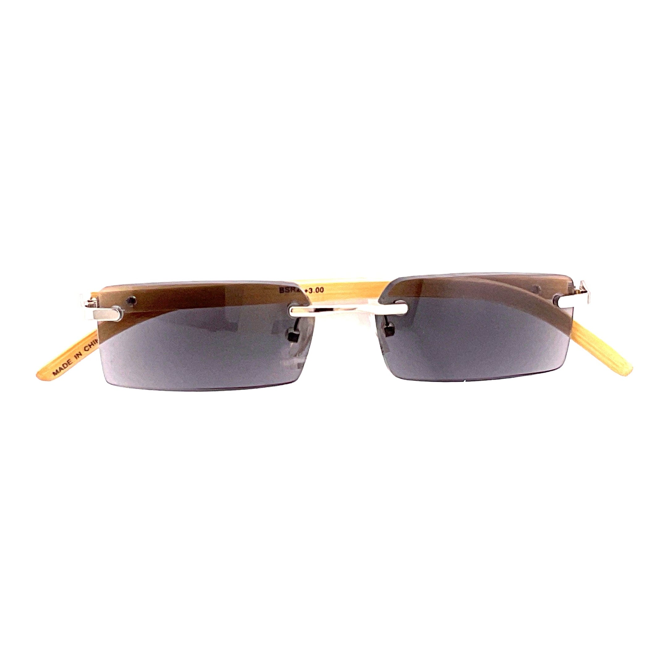 Rimless Fully Magnified Rectangular Frame Bamboo Sunglass Readers With ...